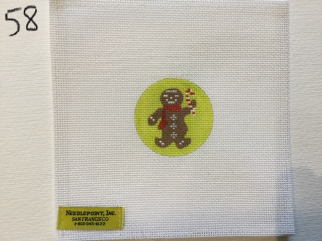 Gingerbread Man with Candy Cane Mini Round – Needlepoint Inc